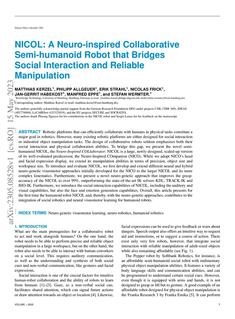 NICOL: A Neuro-inspired Collaborative Semi-humanoid Robot that Bridges ...