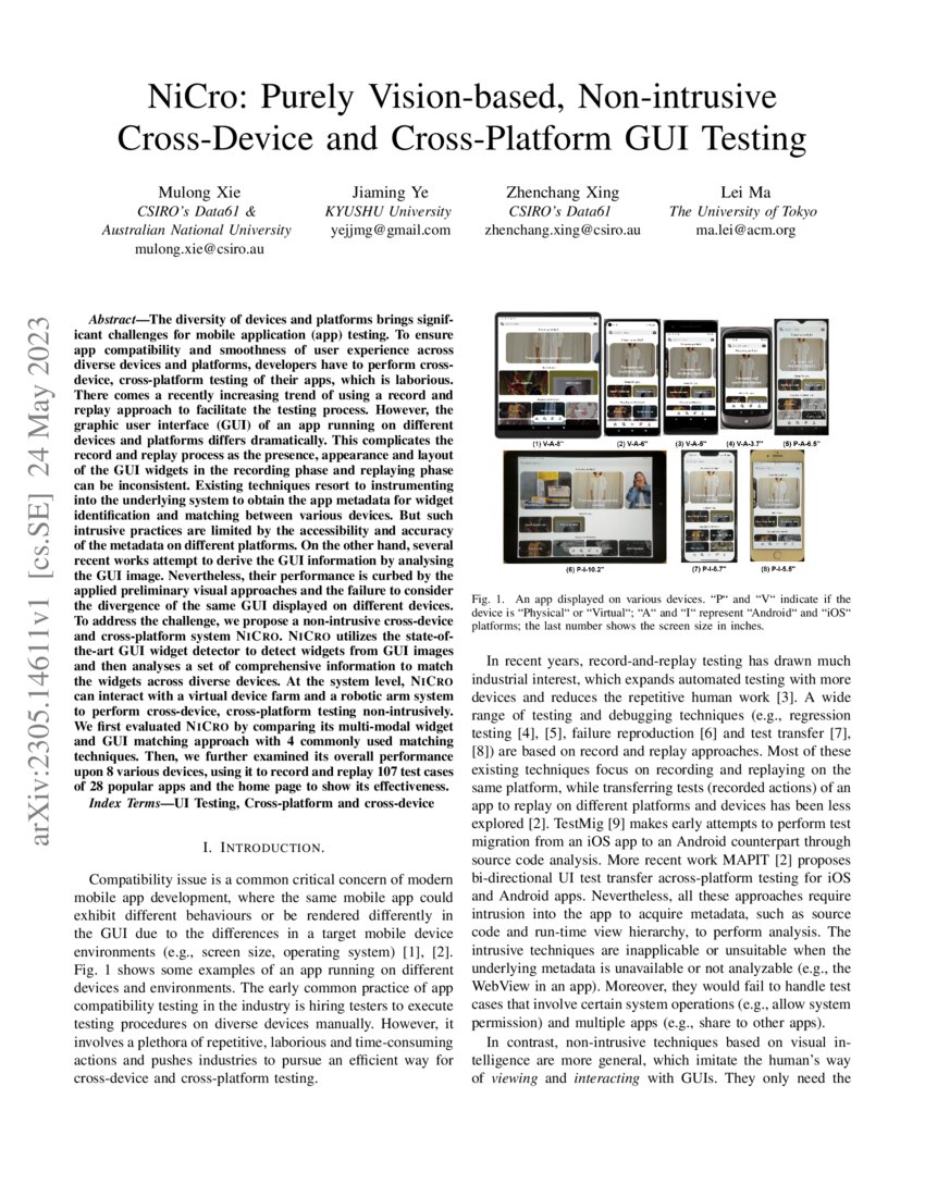 Nicro Purely Vision Based Non Intrusive Cross Device And Cross Platform Gui Testing Deepai