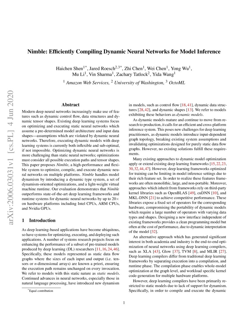 Nimble: Efficiently Compiling Dynamic Neural Networks for Model Inference | DeepAI