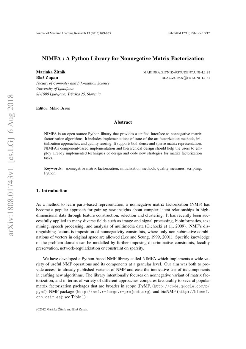 Nimfa A Python Library For Nonnegative Matrix Factorization Deepai 3918