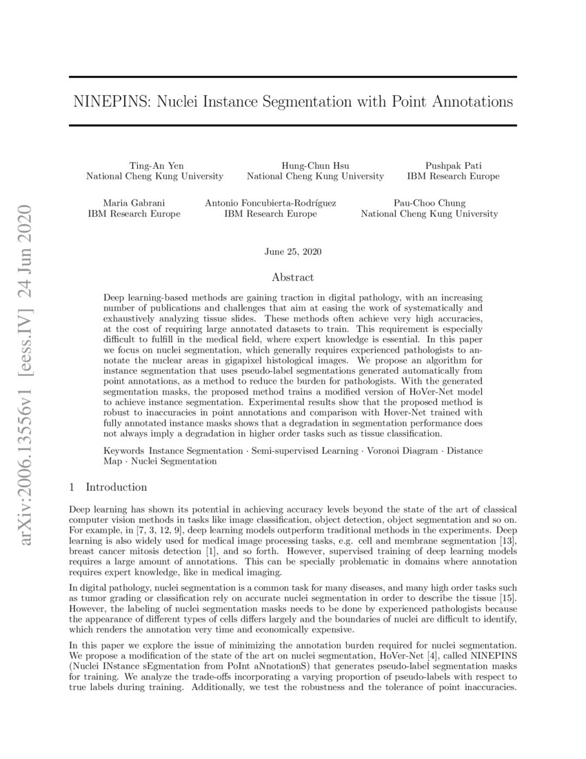 NINEPINS: Nuclei Instance Segmentation with Point Annotations | DeepAI
