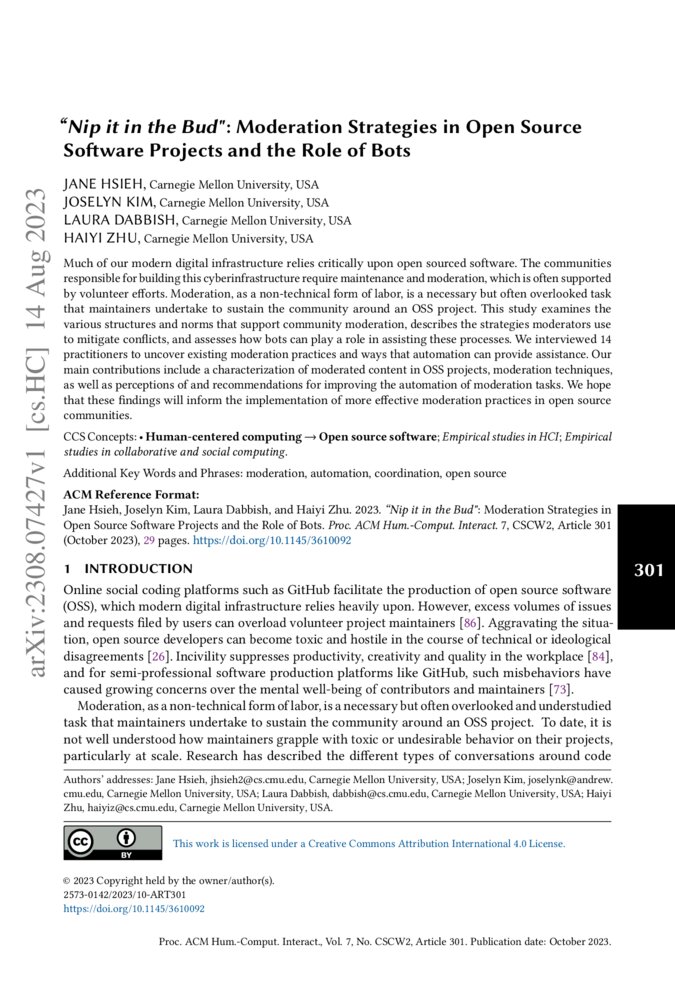 Nip It In The Bud Moderation Strategies In Open Source Software Projects And The Role Of Bots