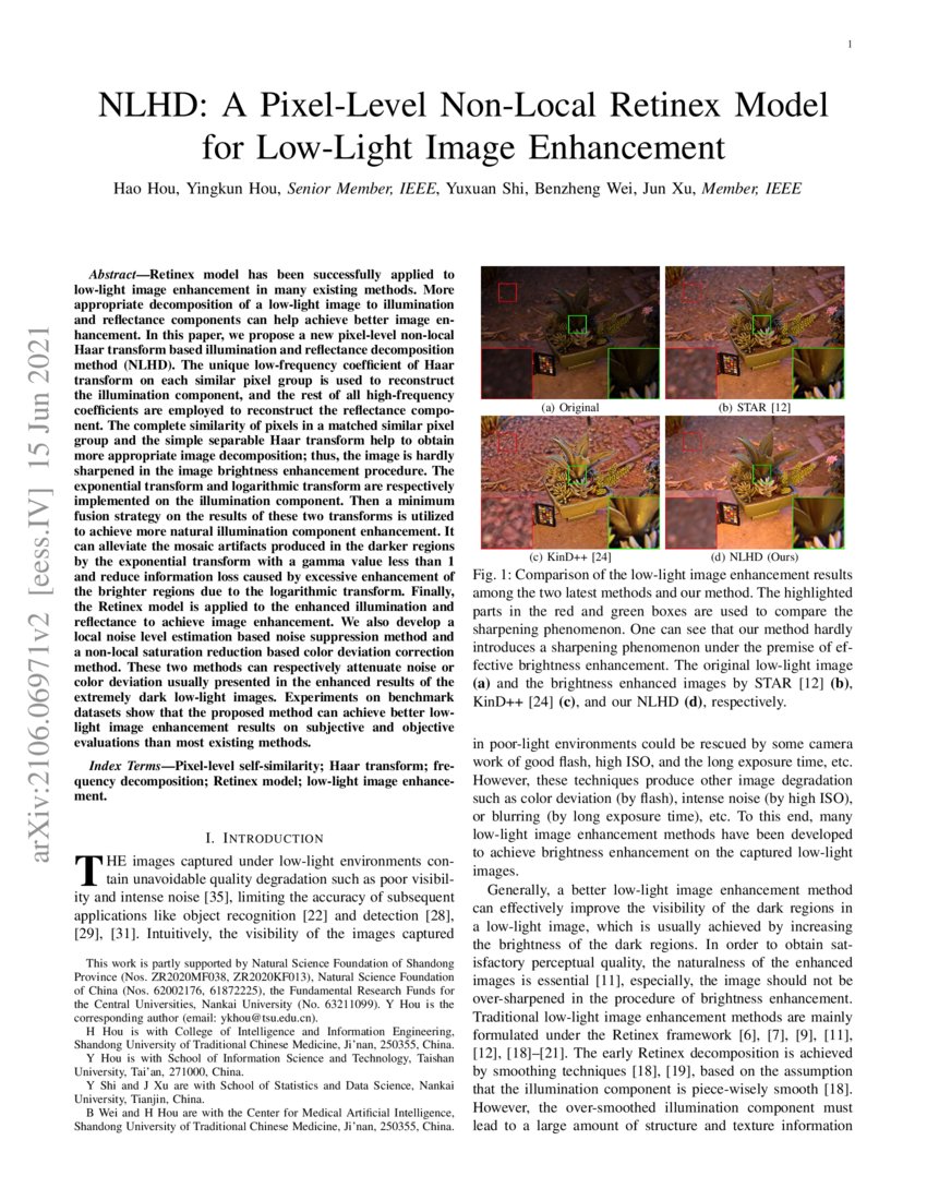 NLHD: A Pixel-Level Non-Local Retinex Model for Low-Light Image Enhancement | DeepAI
