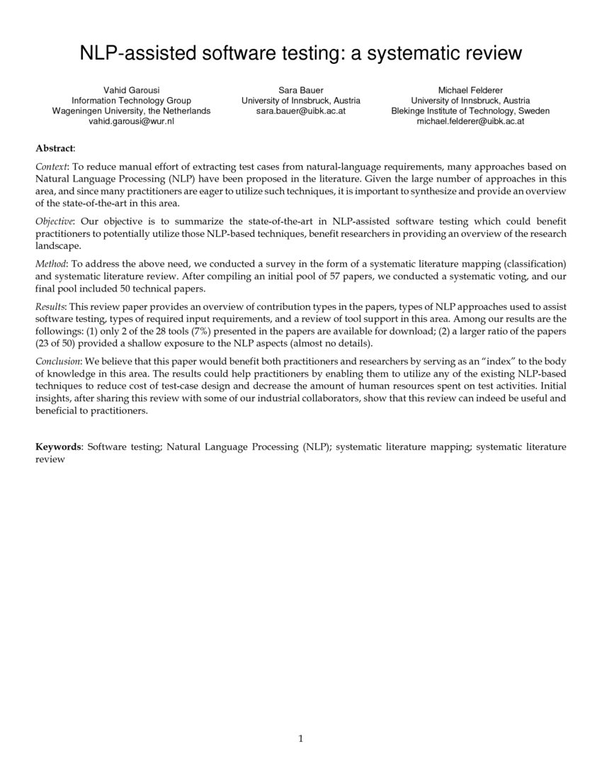 NLP-assisted software testing: a systematic review | DeepAI