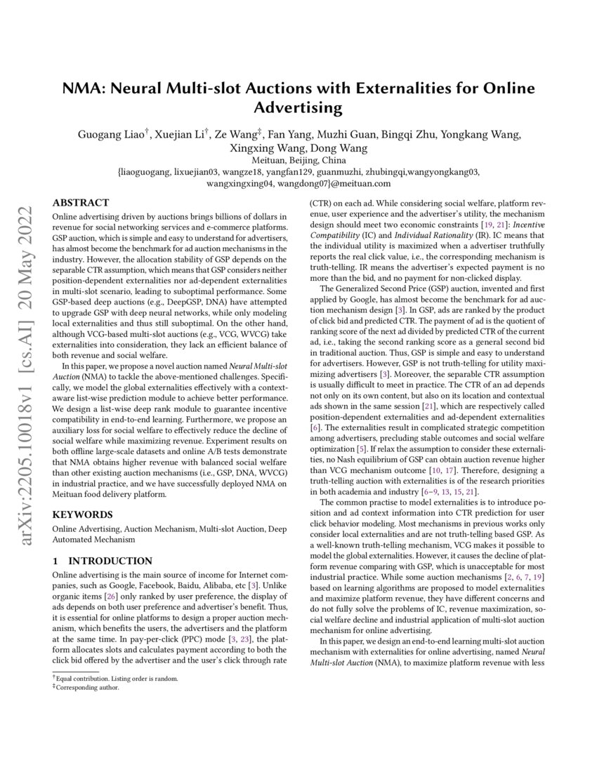 NMA: Neural Multi-slot Auctions with Externalities for Online Advertising | DeepAI