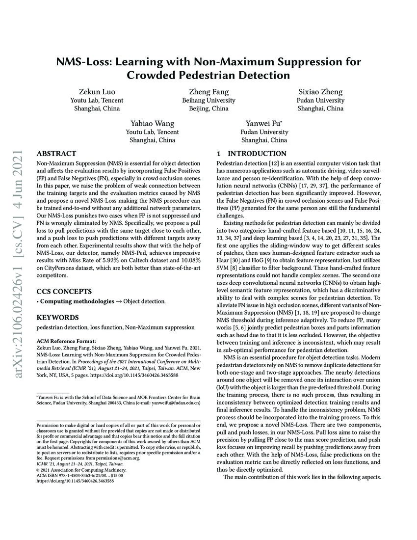 NMS-Loss: Learning with Non-Maximum Suppression for Crowded Pedestrian Detection | DeepAI