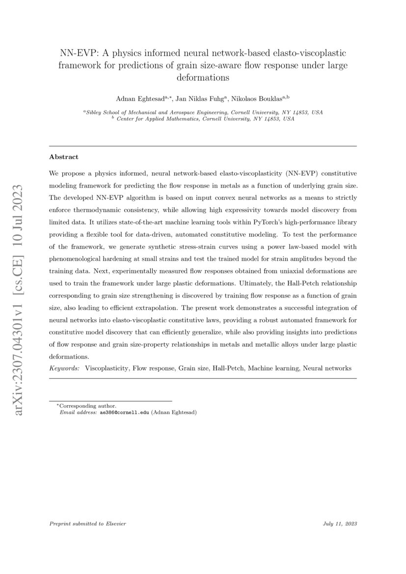 NN-EVP: A physics informed neural network-based elasto-viscoplastic framework for predictions of ...