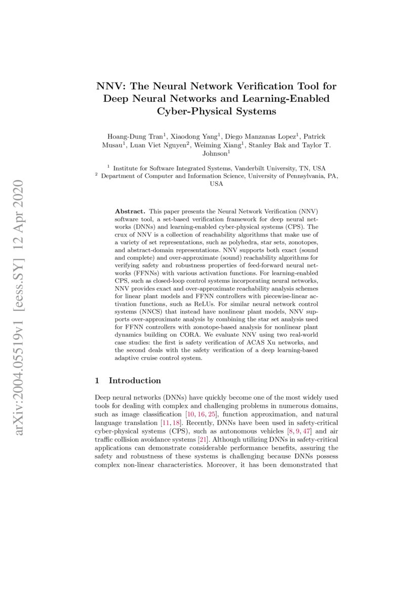 Nnv The Neural Network Verification Tool For Deep Neural Networks And