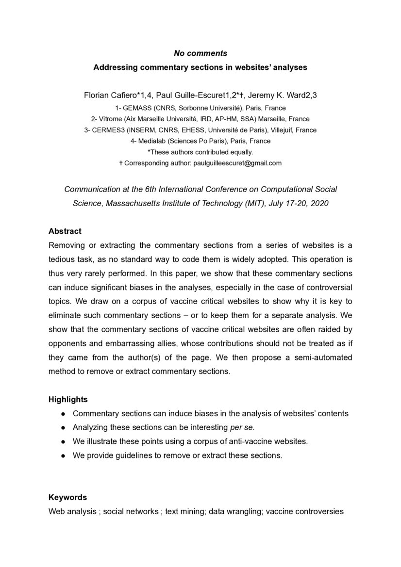 No comments: Addressing commentary sections in websites' analyses | DeepAI