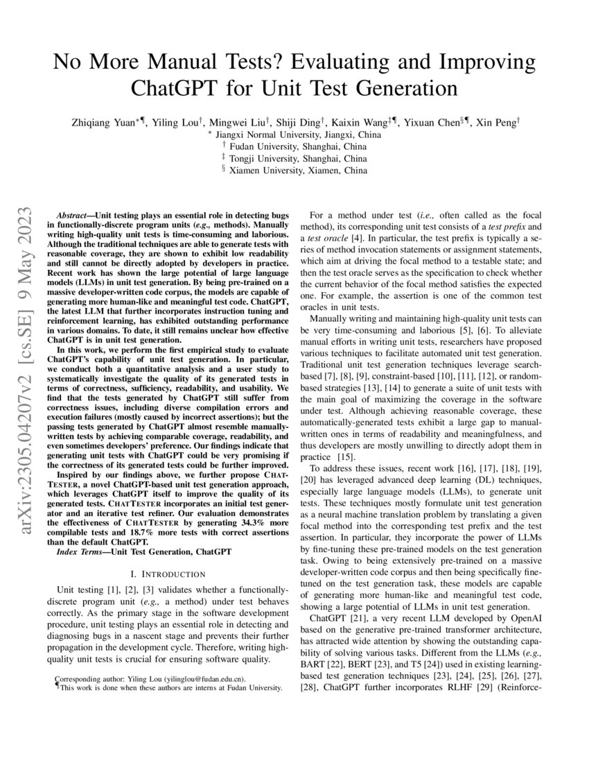 No More Manual Tests Evaluating And Improving Chatgpt For Unit Test Generation Deepai 