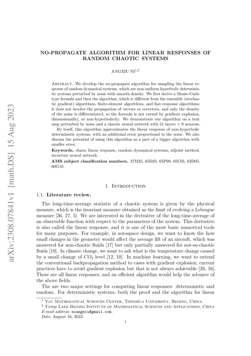 No-propagate algorithm for linear responses of random chaotic systems | DeepAI