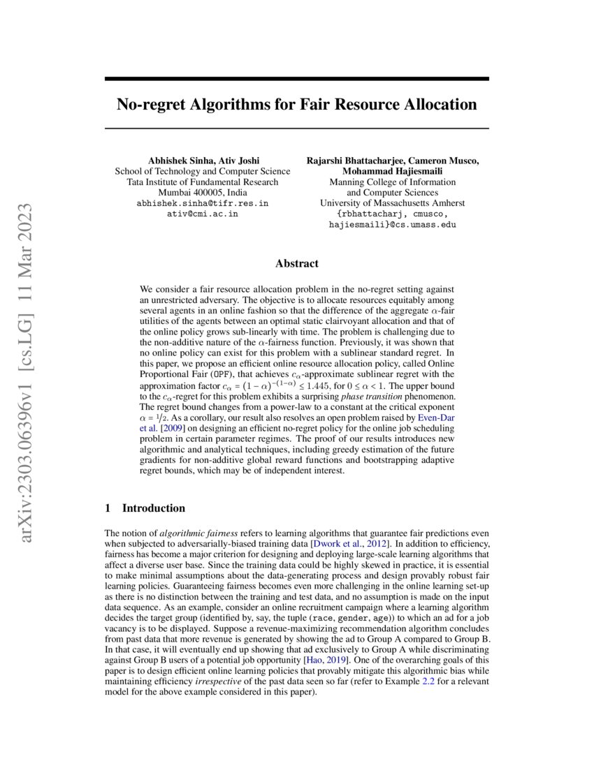 No-regret Algorithms for Fair Resource Allocation | DeepAI