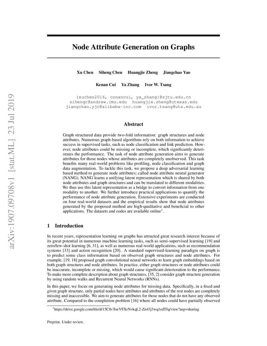 Node Attribute Generation on Graphs | DeepAI
