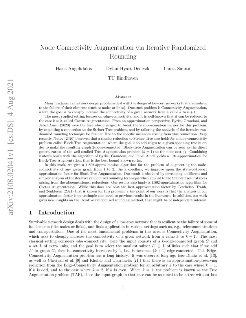 Node Connectivity Augmentation Via Iterative Randomized Rounding Deepai 