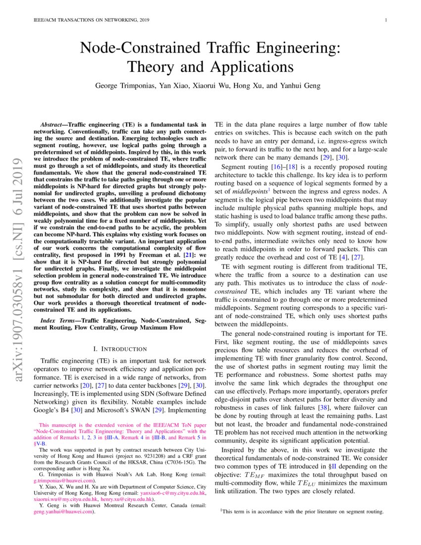 Node-Constrained Traffic Engineering: Theory and Applications | DeepAI