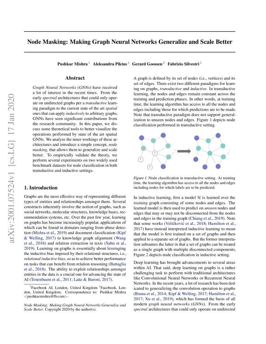 Node Masking: Making Graph Neural Networks Generalize and Scale Better ...
