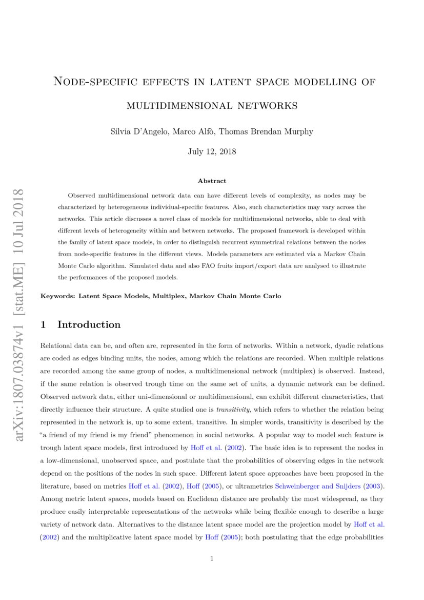 Node Specific Effects In Latent Space Modelling Of Multidimensional
