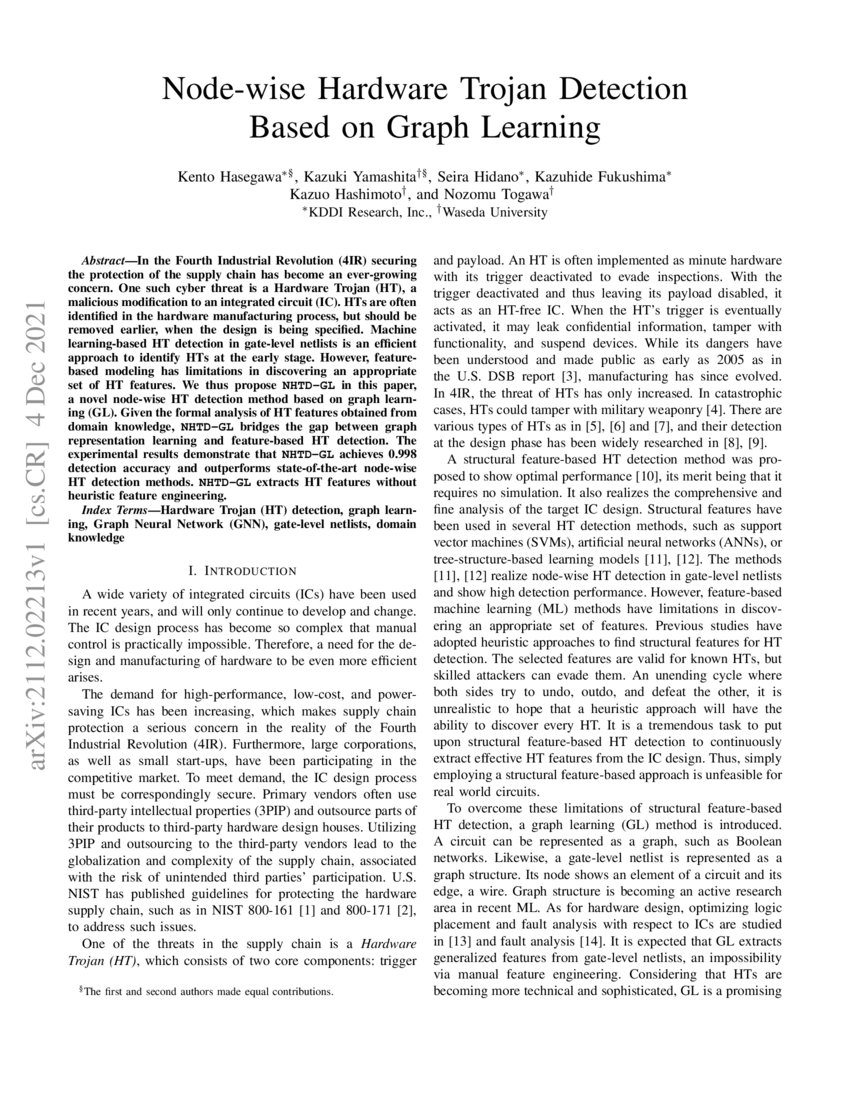Node Wise Hardware Trojan Detection Based On Graph Learning Deepai 6560