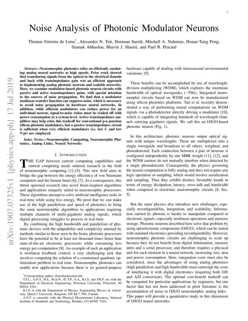 Noise Analysis of Photonic Modulator Neurons | DeepAI