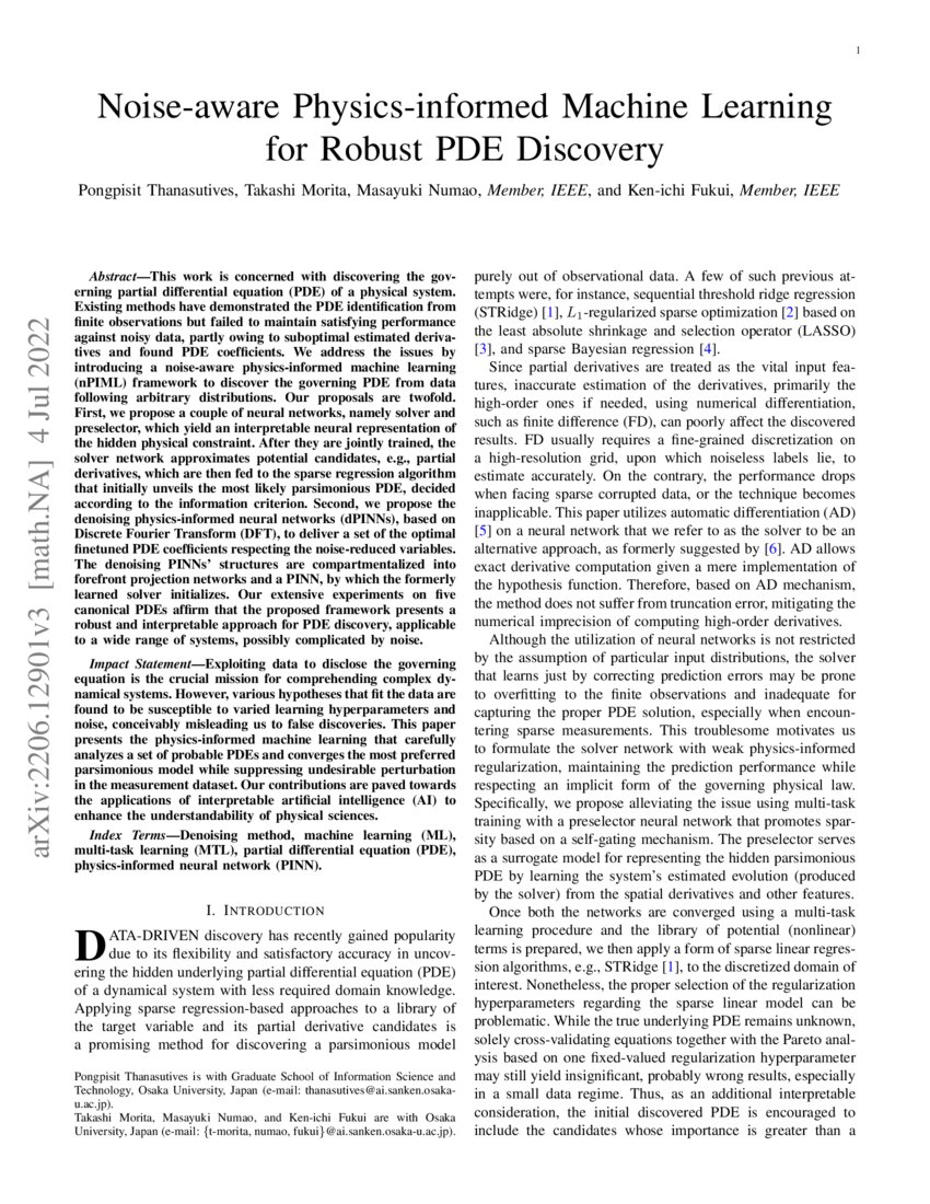Noise-aware Physics-informed Machine Learning for Robust PDE Discovery | DeepAI