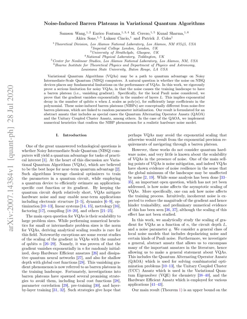 Noise-Induced Barren Plateaus in Variational Quantum Algorithms | DeepAI