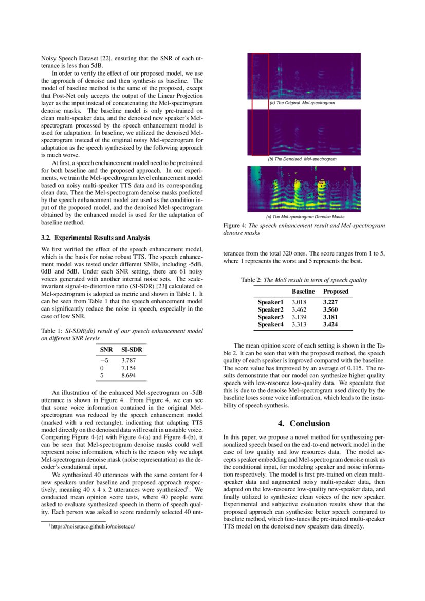 Noise Robust TTS for Low Resource Speakers using Pre-trained Model and Speech Enhancement | DeepAI