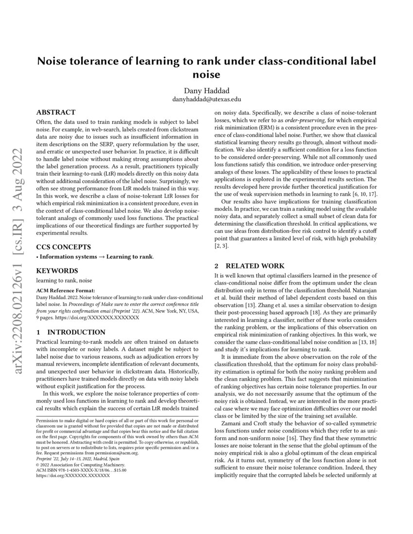 Noise tolerance of learning to rank under class-conditional label noise | DeepAI