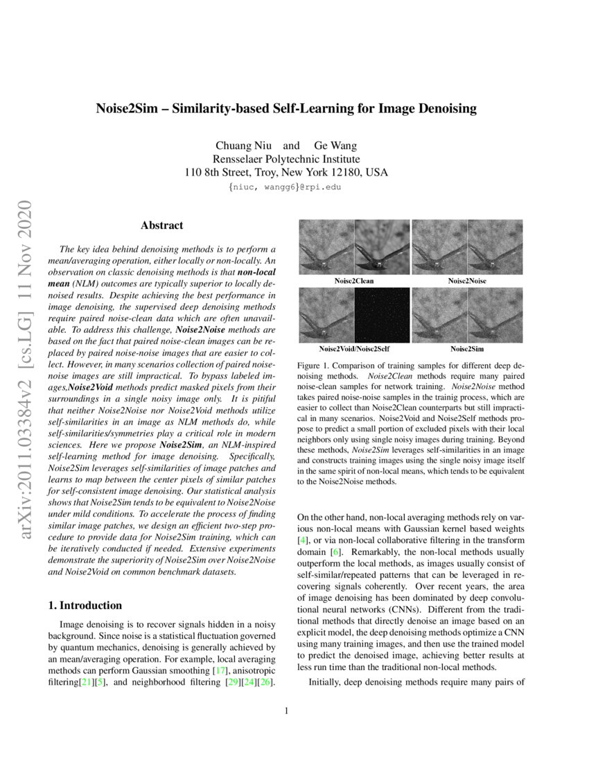 Noise2Sim – Similarity-based Self-Learning for Image Denoising | DeepAI