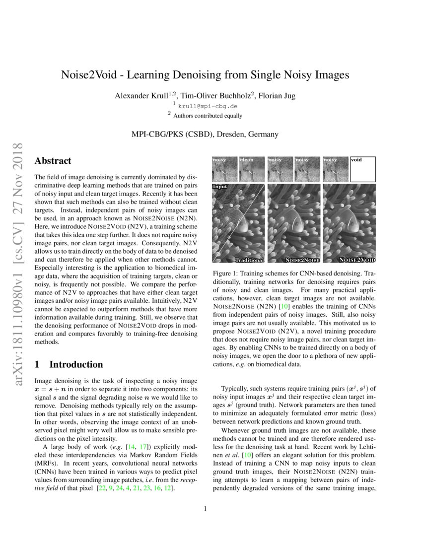 Noise2Void - Learning Denoising from Single Noisy Images | DeepAI