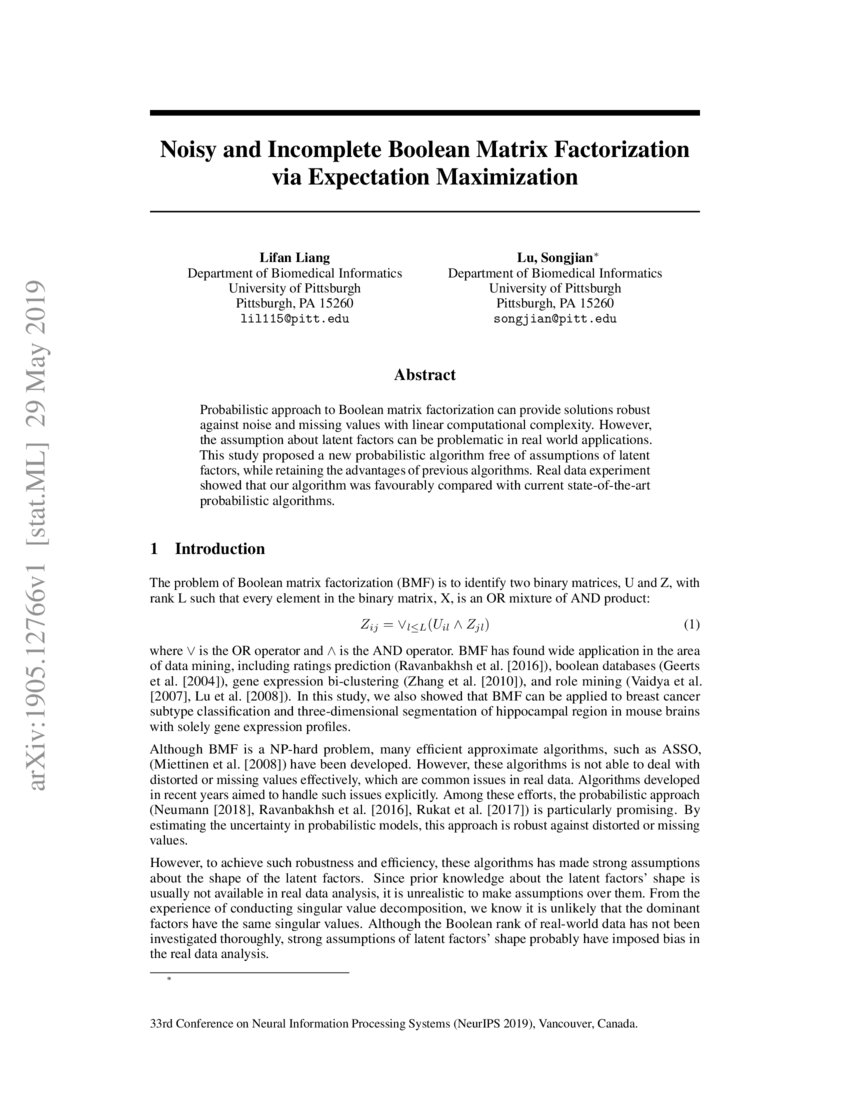 Noisy And Incomplete Boolean Matrix Factorizationvia Expectation Maximization Deepai
