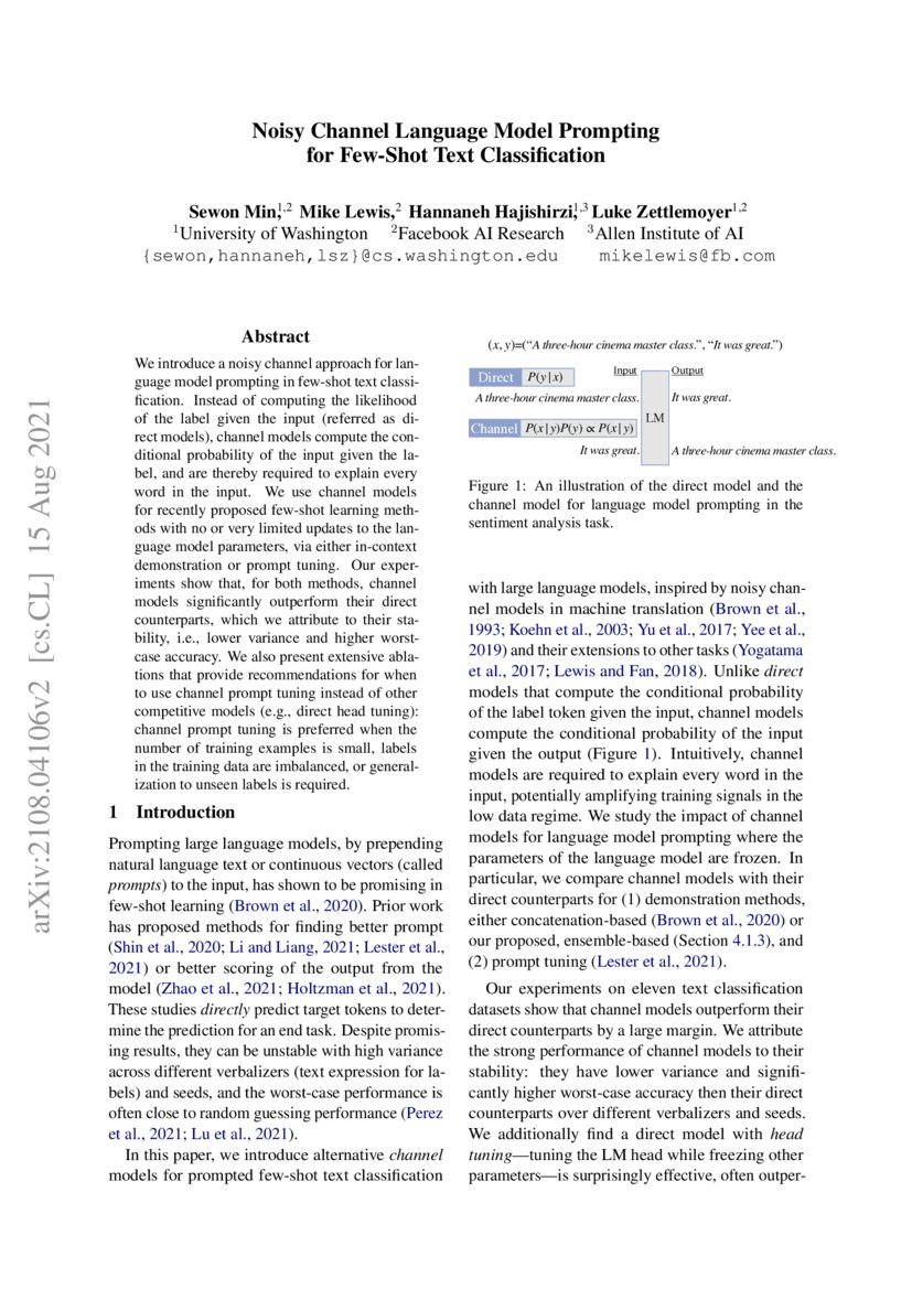 Noisy Channel Language Model Prompting for Few-Shot Text Classification | DeepAI