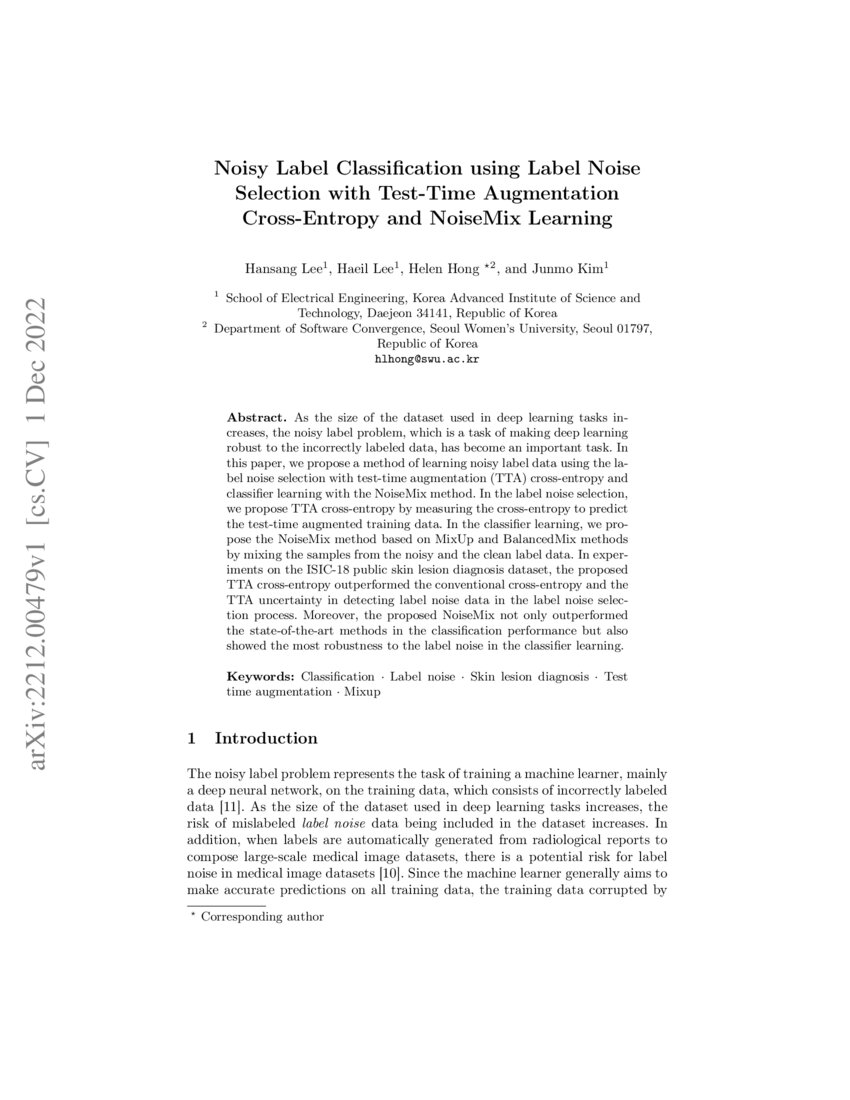 Noisy Label Classification using Label Noise Selection with Test-Time ... Noisy Label Classification using Label Noise Selection with Test-Time ...