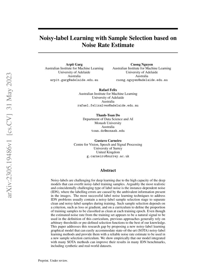 Noisy-label Learning with Sample Selection based on Noise Rate Estimate | DeepAI