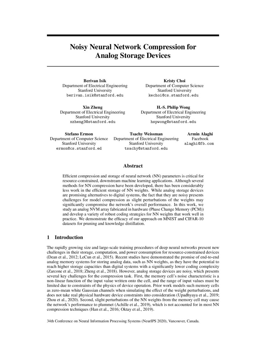 Noisy Neural Network Compression for Analog Storage Devices | DeepAI