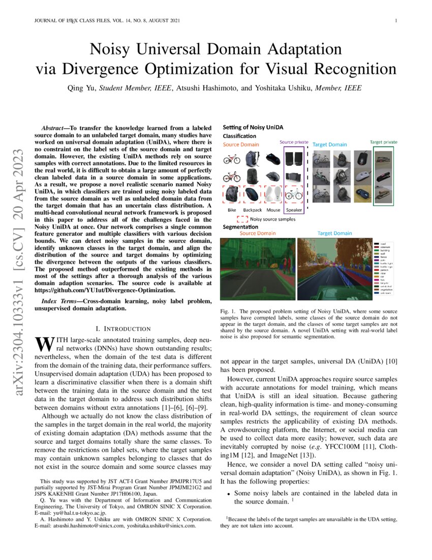 Noisy Universal Domain Adaptation via Divergence Optimization for Visual Recognition | DeepAI