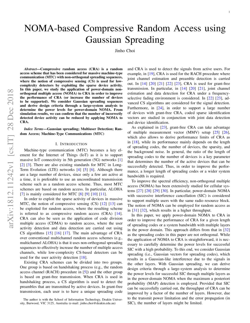 NOMA-based Compressive Random Access using Gaussian Spreading | DeepAI NOMA-based Compressive Random Access using Gaussian Spreading | DeepAI