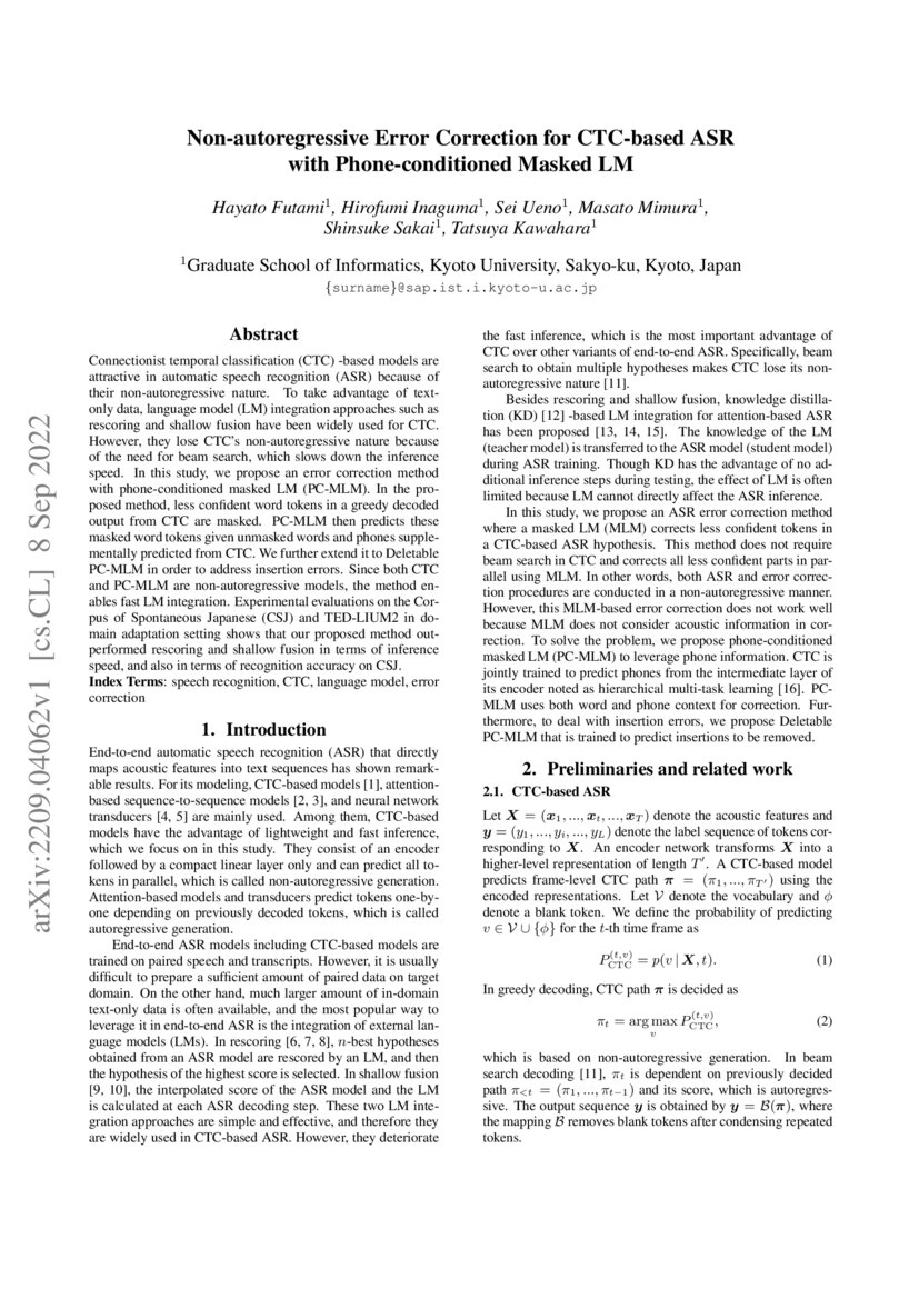 Non Autoregressive Error Correction For Ctc Based Asr With Phone Conditioned Masked Lm Deepai