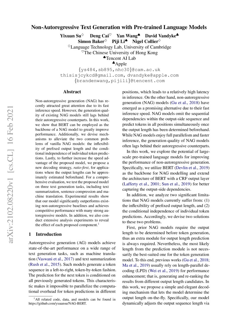 Non-Autoregressive Text Generation with Pre-trained Language Models ... Non-Autoregressive Text Generation with Pre-trained Language Models ...
