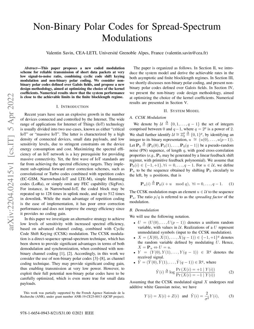 Non Binary Polar Codes For Spread Spectrum Modulations Deepai