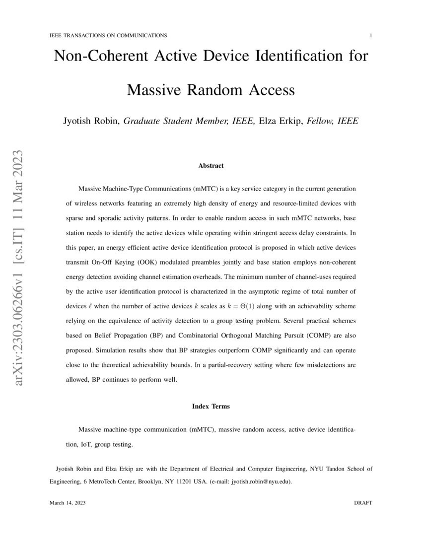 Non-Coherent Active Device Identification for Massive Random Access | DeepAI