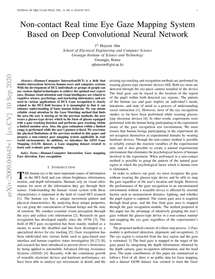 Non-contact Real time Eye Gaze Mapping System Based on Deep Convolutional Neural Network | DeepAI