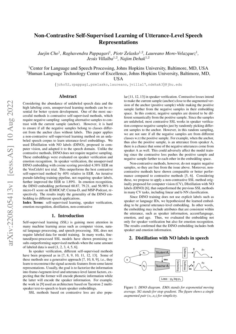 Non-Contrastive Self-Supervised Learning of Utterance-Level Speech ... Non-Contrastive Self-Supervised Learning of Utterance-Level Speech ...