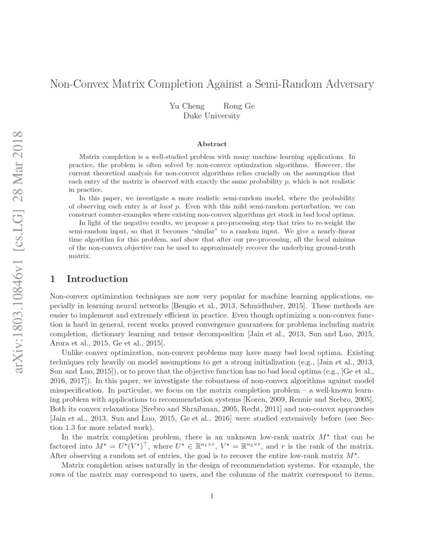 Non Convex Matrix Completion Against A Semi Random Adversary Deepai 