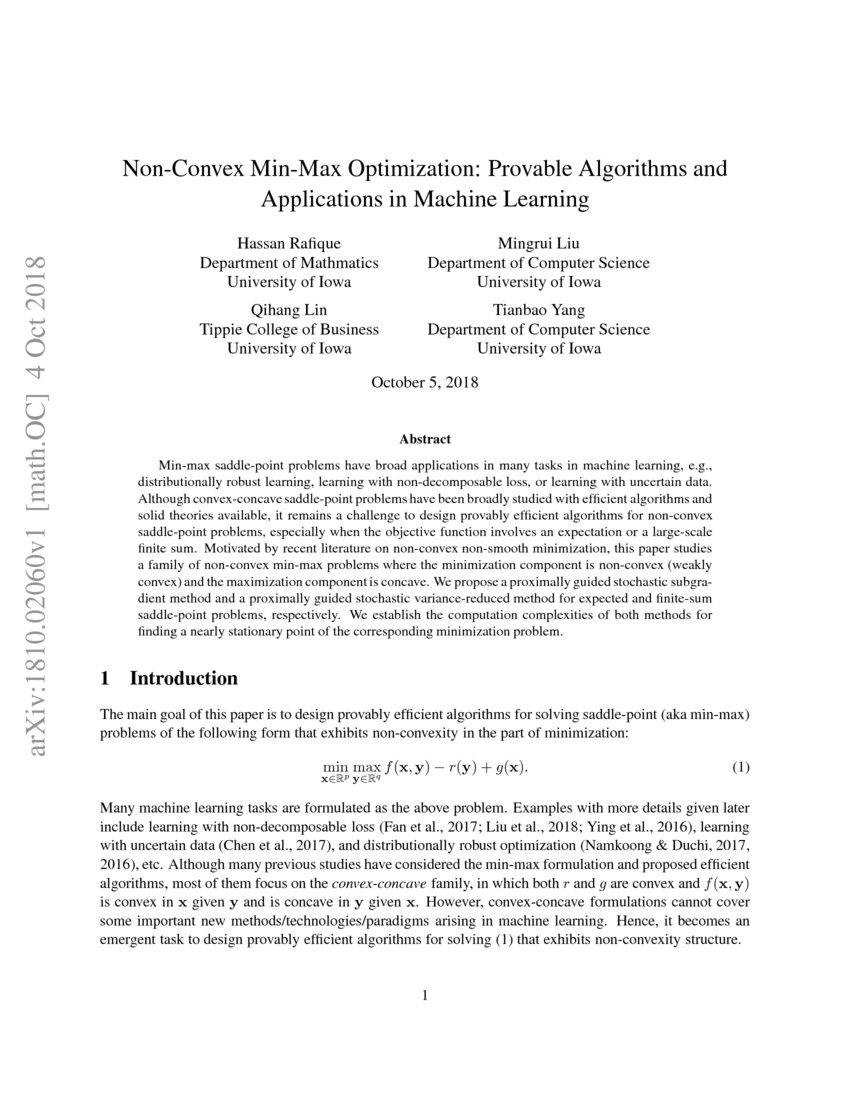 Non-Convex Min-Max Optimization: Provable Algorithms and Applications ...