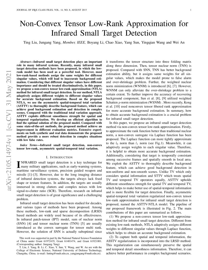 Non Convex Tensor Low Rank Approximation For Infrared Small Target Detection Deepai 