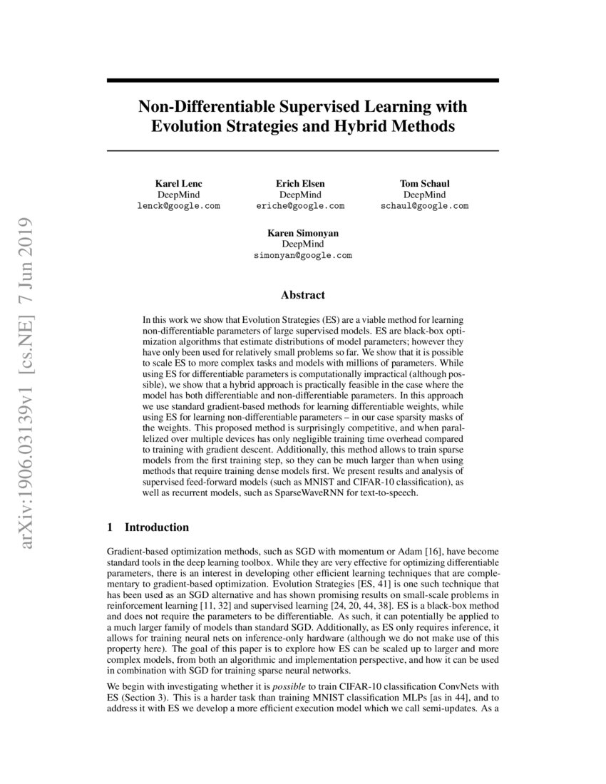 Non Differentiable Supervised Learning With Evolution Strategies And Hybrid Methods Deepai
