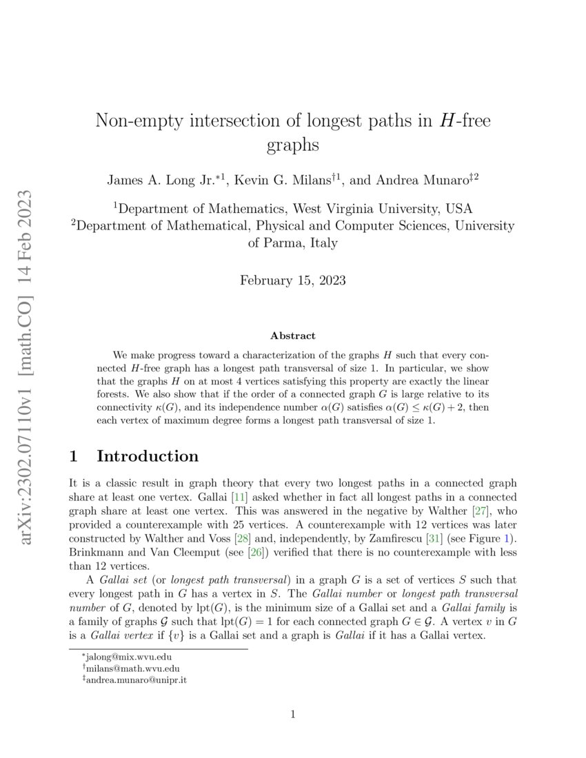 Non Empty Intersection Of Longest Paths In H Free Graphs Deepai