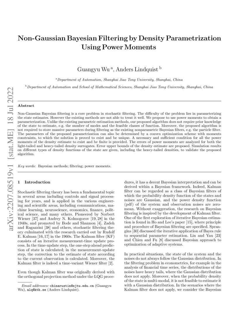 Non-Gaussian Bayesian Filtering by Density Parametrization Using Power ... Non-Gaussian Bayesian Filtering by Density Parametrization Using Power ...