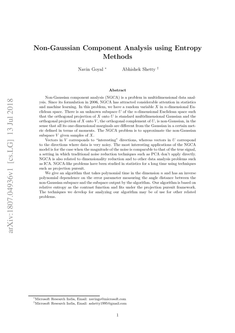 Non-Gaussian Component Analysis using Entropy Methods | DeepAI