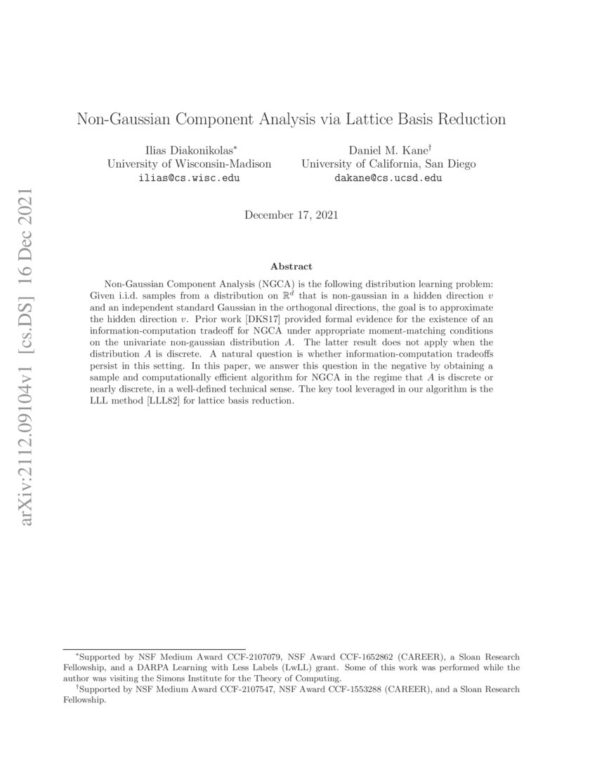 Non Gaussian Component Analysis Via Lattice Basis Reduction Deepai